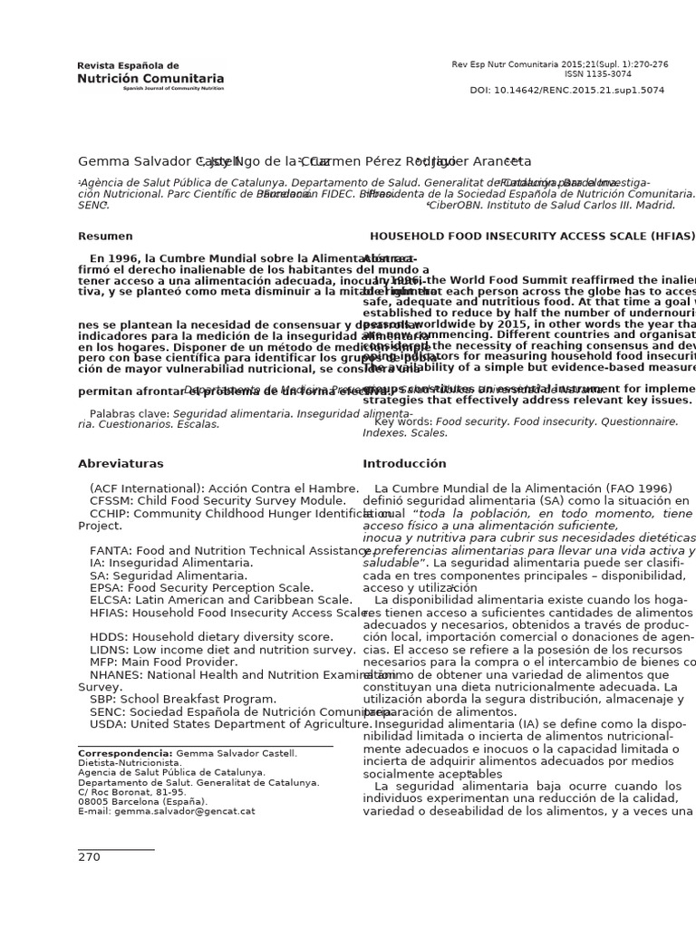 RENC2015 Supl 1 INSURAio LIMENT | PDF | Alimentos | Hambre