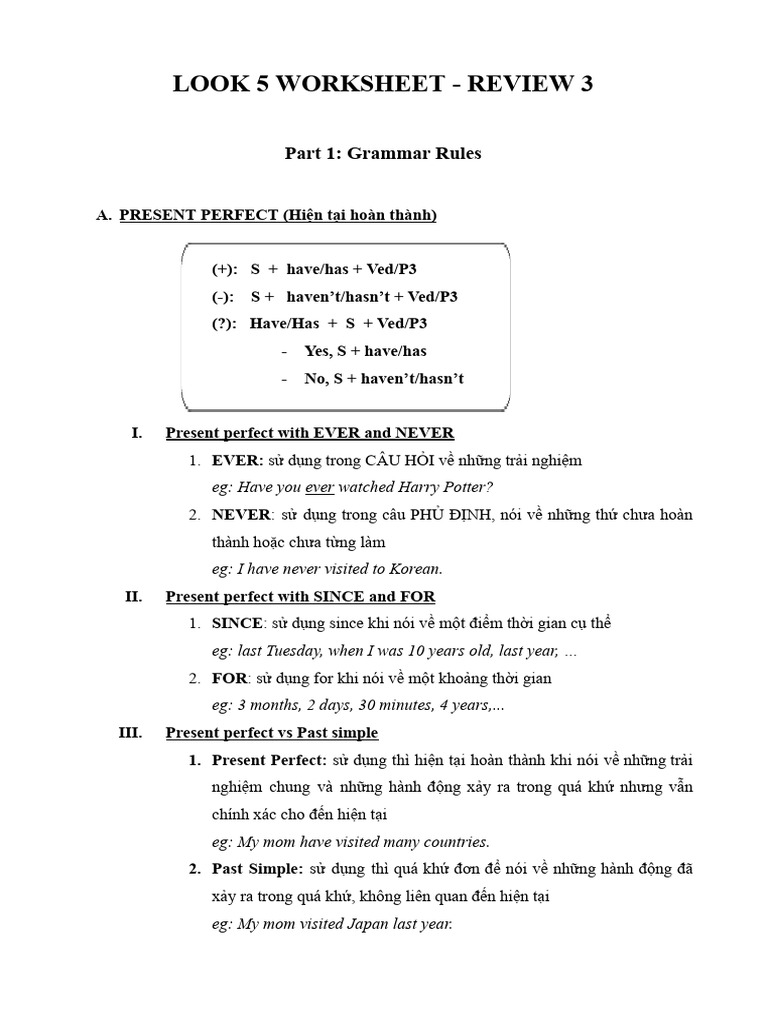 Look 5 Worksheet: Tenses Review | PDF