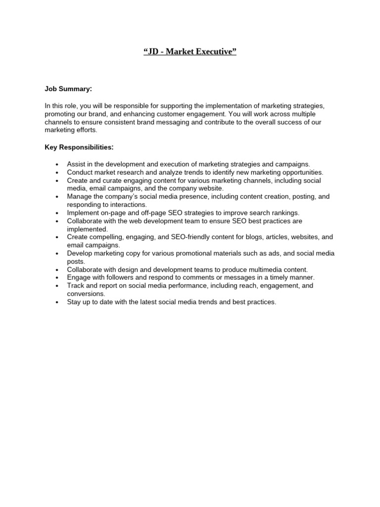 JD - Marketing Executive | PDF
