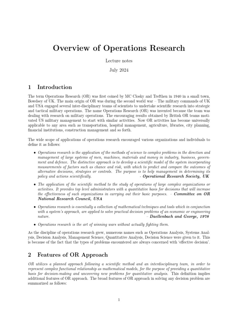 Ch 1 Overview of Operations Research | PDF | Mathematical Optimization | Conceptual Model