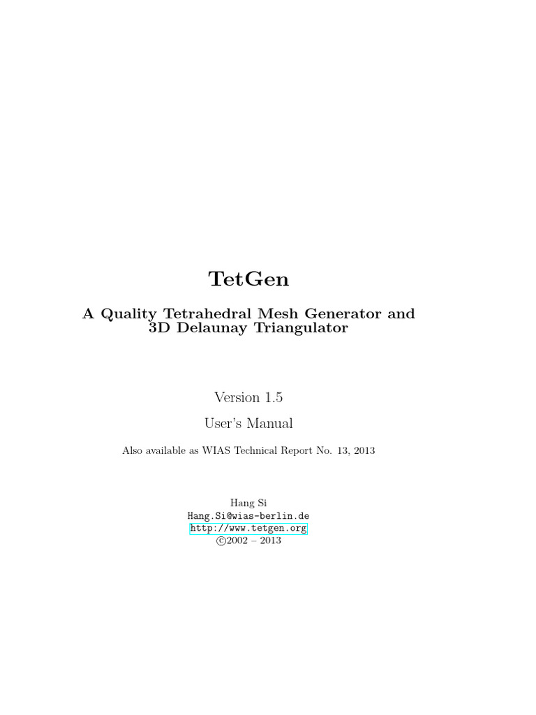 Tetgen Manual 1 5 0 Pdf Tetrahedron Vertex Geometry