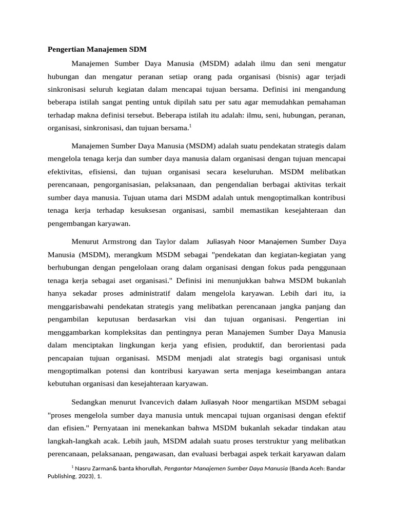 Pengertian & Sejarah MSDM | PDF