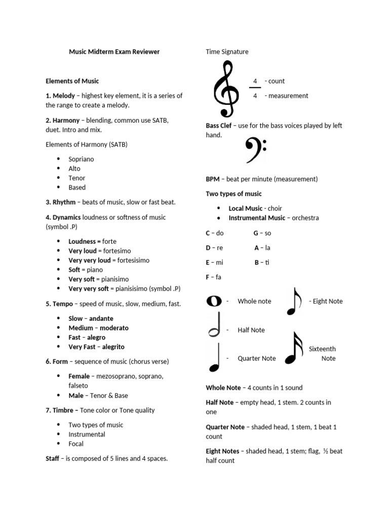 Music Elements Midterm Guide | PDF | Tempo | Musical Compositions