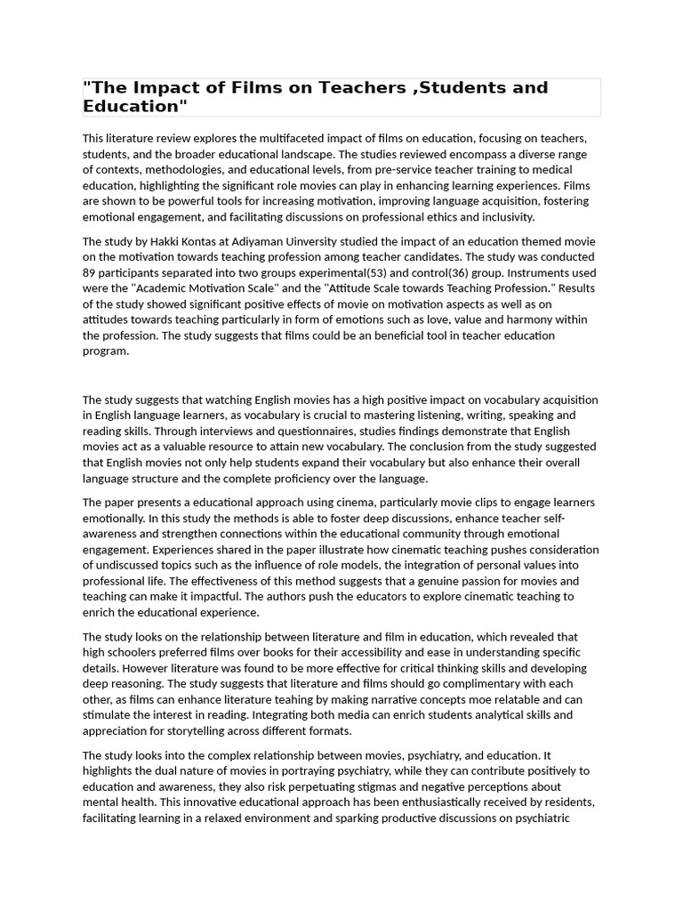 The Impact of Films on Teacher candidates and Student Learning and ...