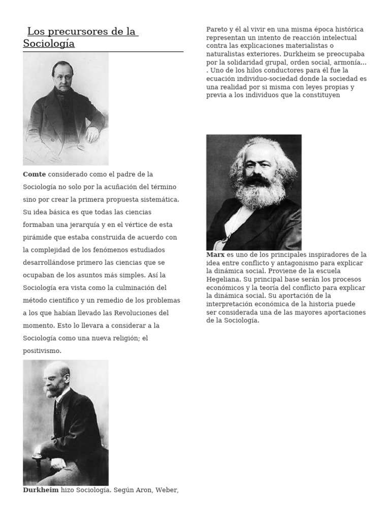 Precursores de la Sociología: Comte, Durkheim, Marx y Weber | PDF ...