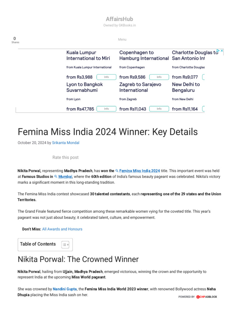 Femina Miss India 2024 Winner - Key Details | PDF | Technical Analysis