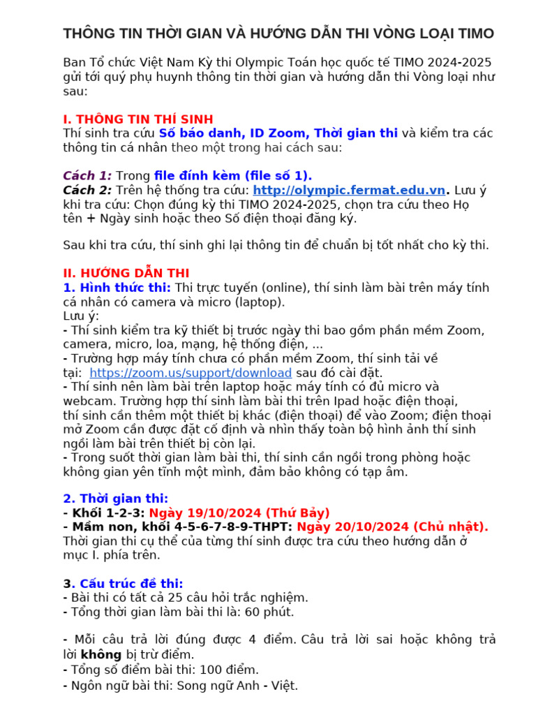Thông Tin Thời Gian Và Hướng Dẫn Thi Vòng Loại Timo | PDF