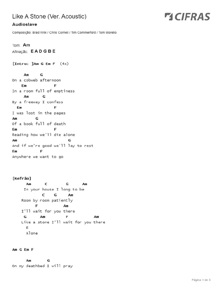 CIFRAS - Cifra - Audioslave - Like A Stone Ver Acoustic | PDF