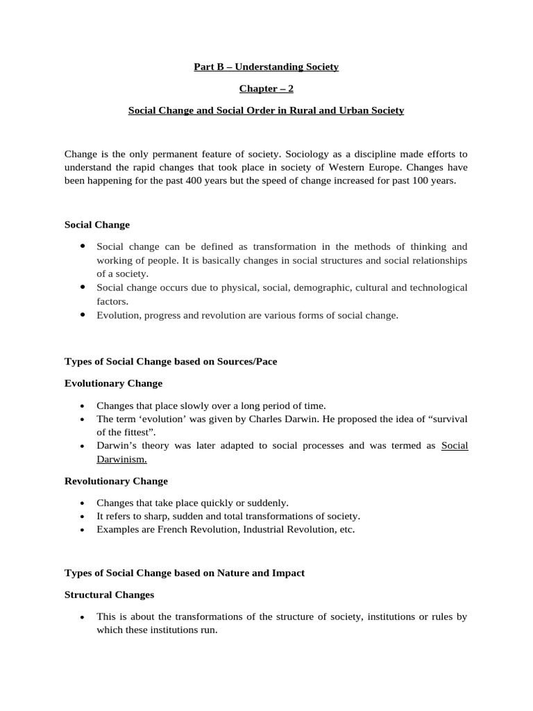 Social Change and Social Order Notes Class 11 | PDF | Power (Social And ...