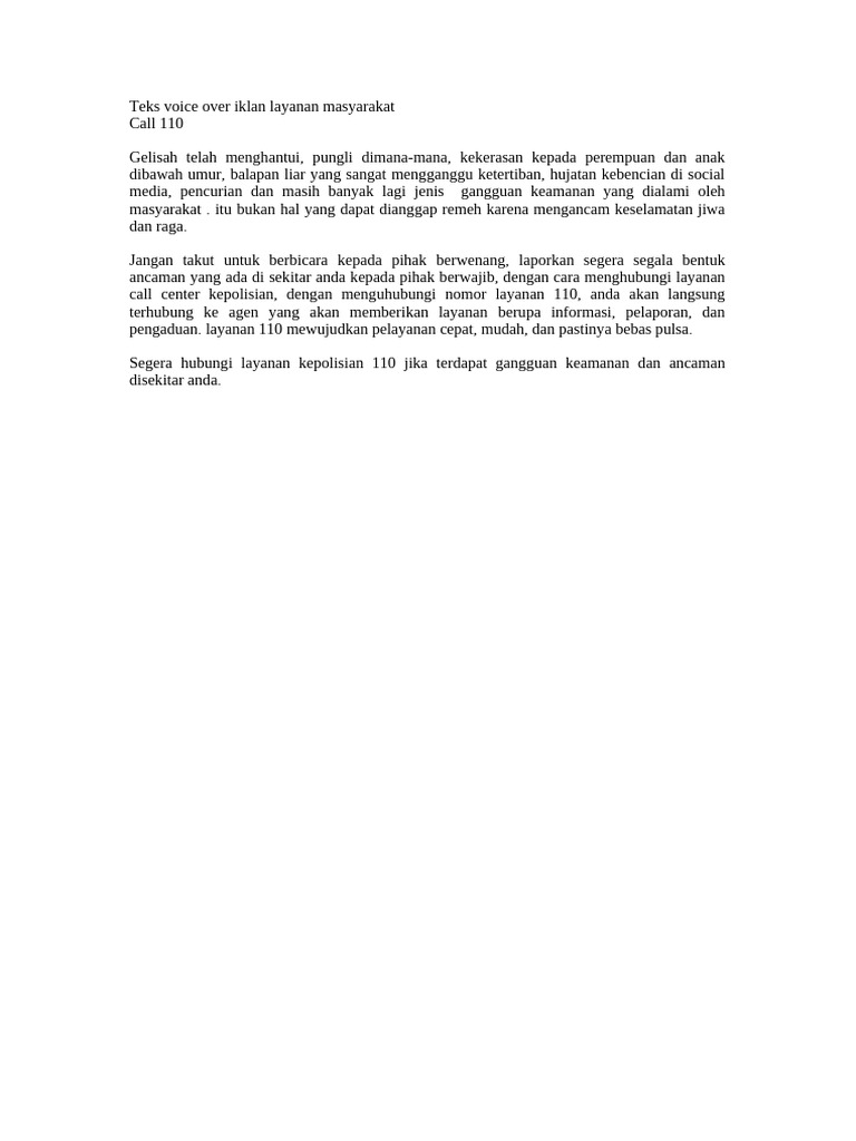 Teks Voice Over Iklan Layanan Masyarakat | PDF | Ilmu Sosial
