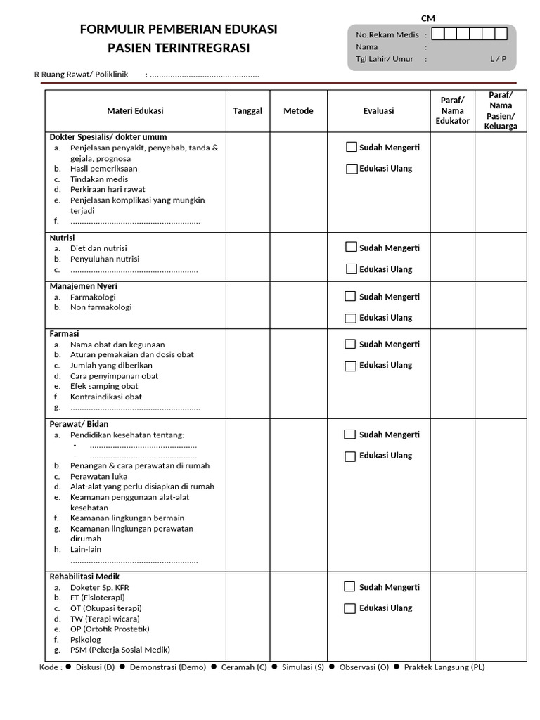 Form Pemberian Edukasi Pasien Terintegrasi | PDF