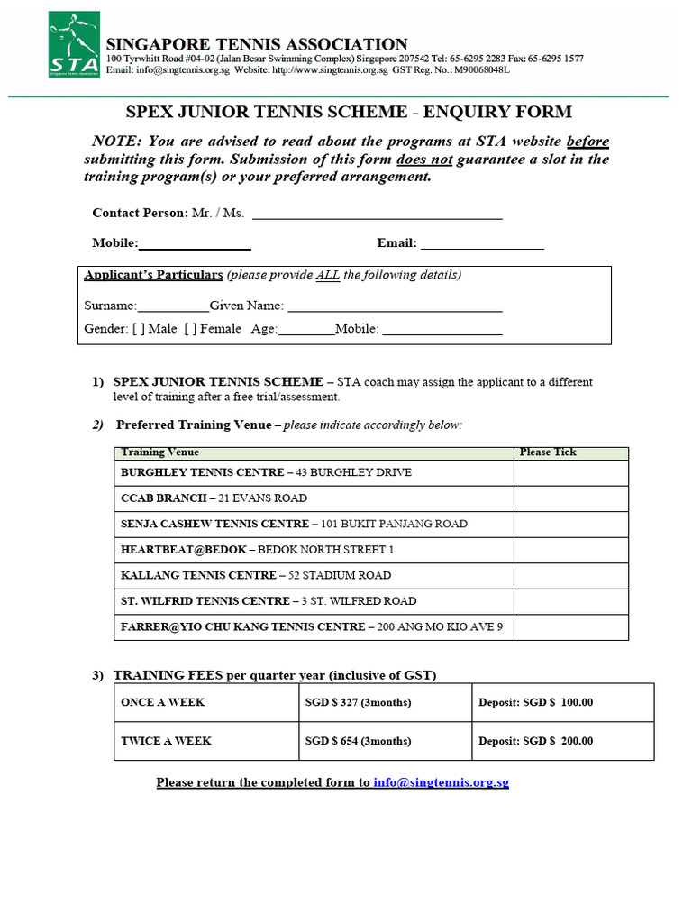 Sta Spex Enquiry Form 2024 | PDF