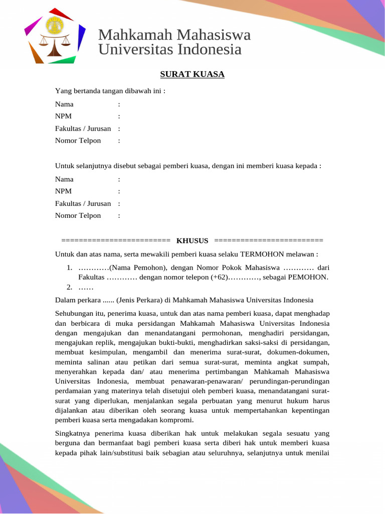 Termohon-Surat-Kuasa-MM-UI | PDF
