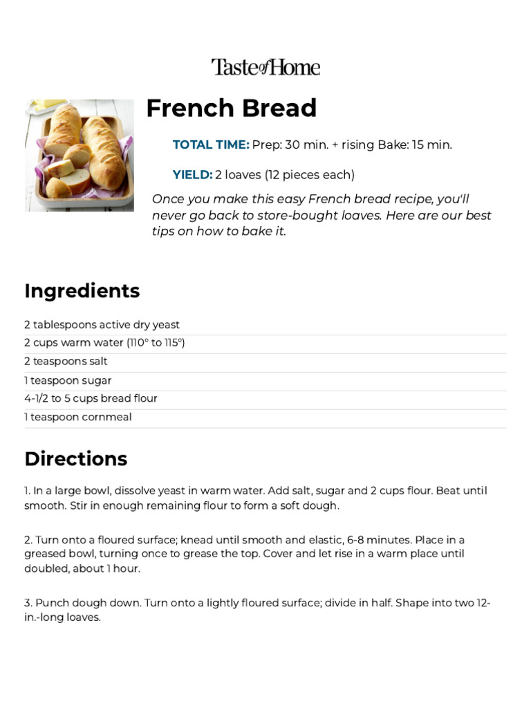 French Bread Recipe_ How to Make It | PDF