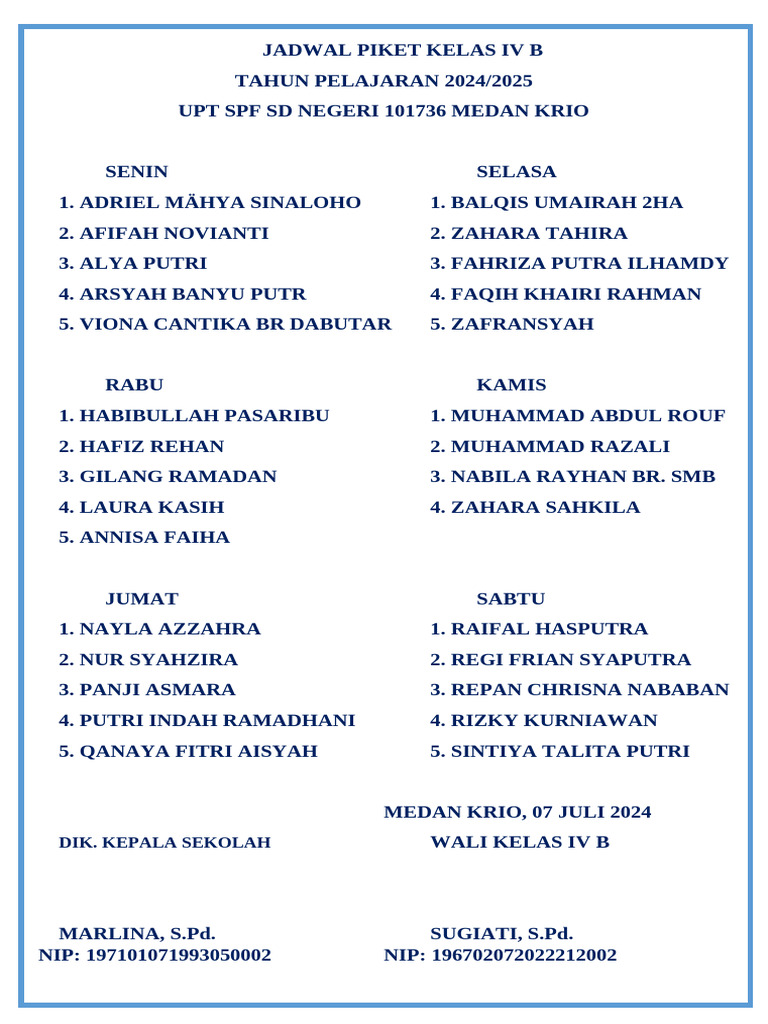 Jadwal Piket Kelas Iv B Pdf