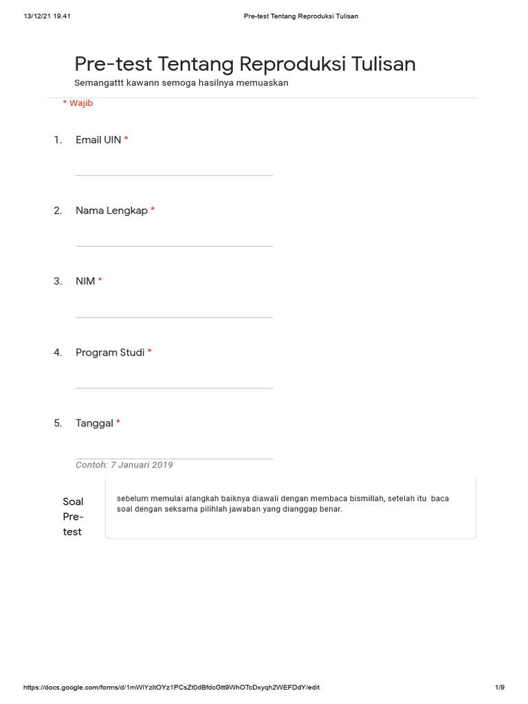 Pre-test Reproduksi Tulisan | PDF