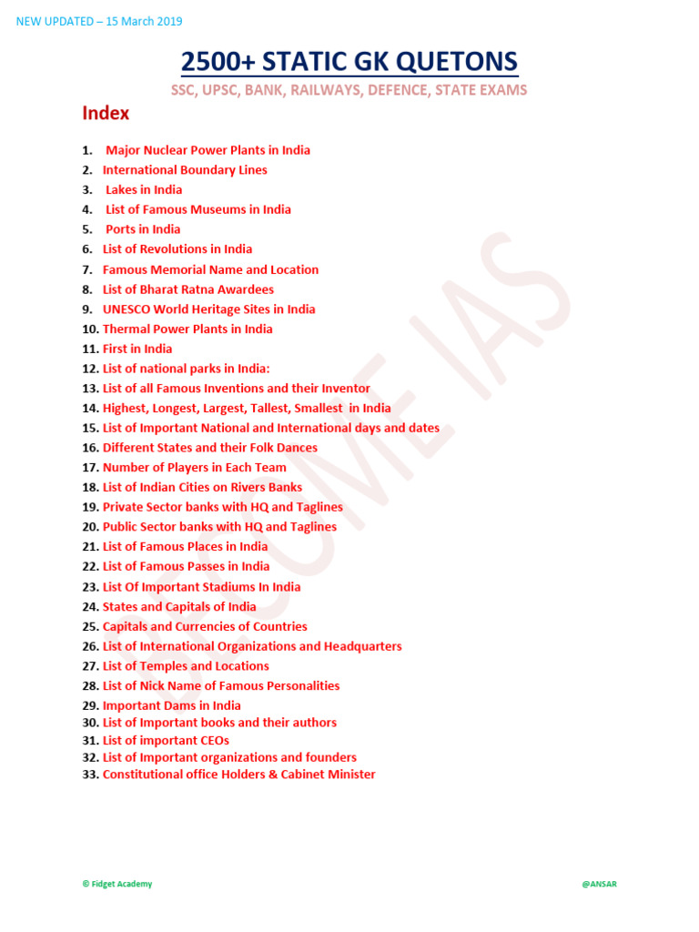 Comprehensive Static GK Guide | PDF | Travel