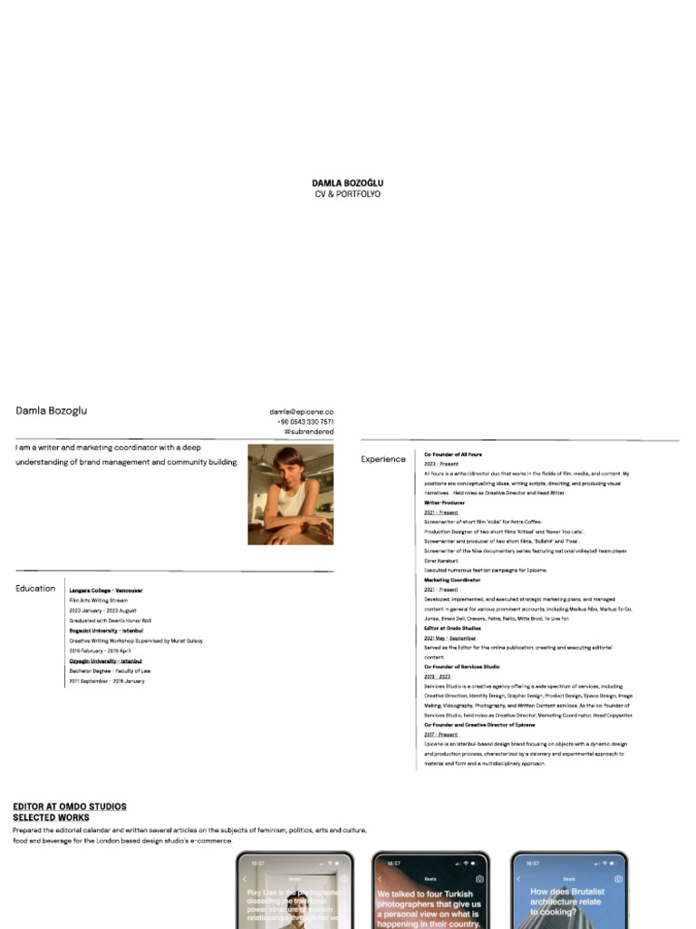 Damla Bozoglu CV & Portfolyo | PDF