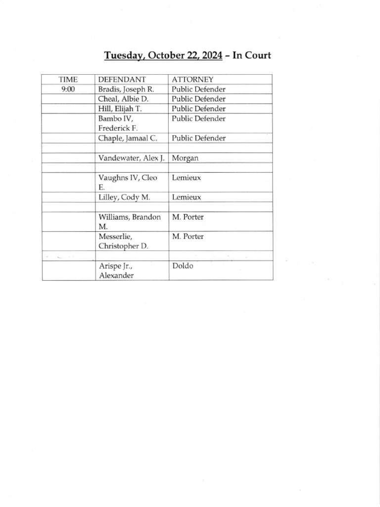 Court Schedule for October 22, 2024 | PDF | Social Science