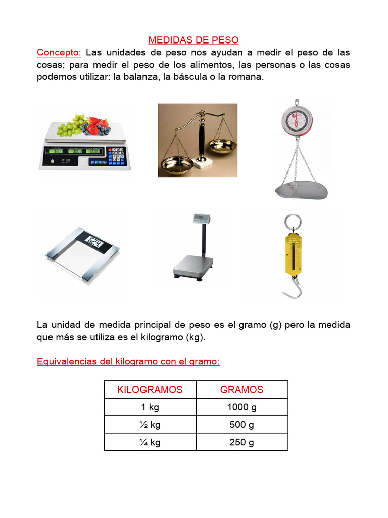 Medidas de Peso: Conceptos y Ejemplos | PDF | Salud y bienestar ...