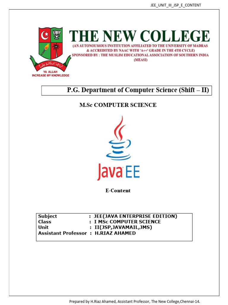JEE E Content Unit III JSP23 | PDF | Computer Programming | Computing