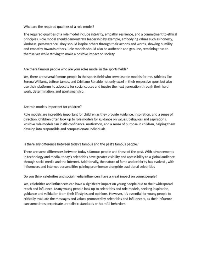 What Are The Required Qualities of A Role Model | PDF