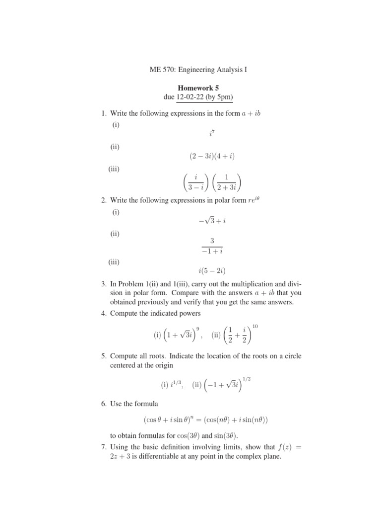 Homework 5 | PDF | Complex Number | Function (Mathematics)