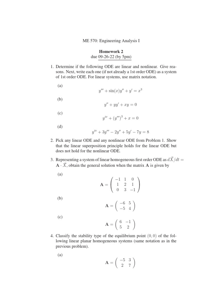 Homework 2 | PDF | Ordinary Differential Equation | Nonlinear System