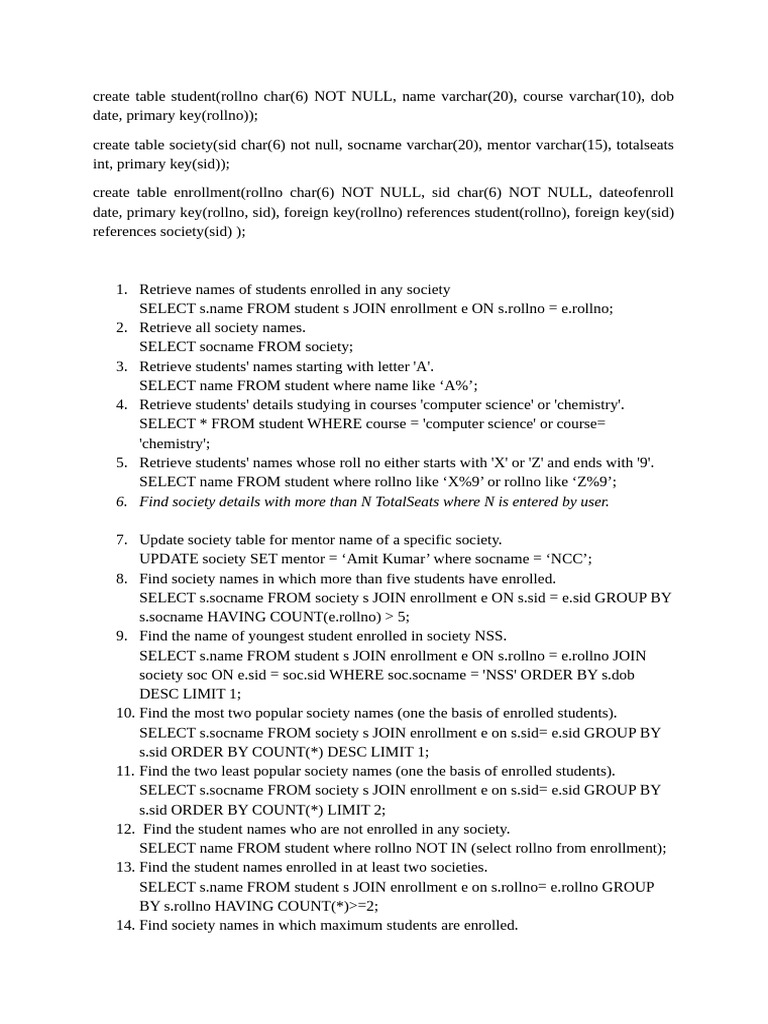 Queries and solutions | PDF | Computer Data | Computer Programming