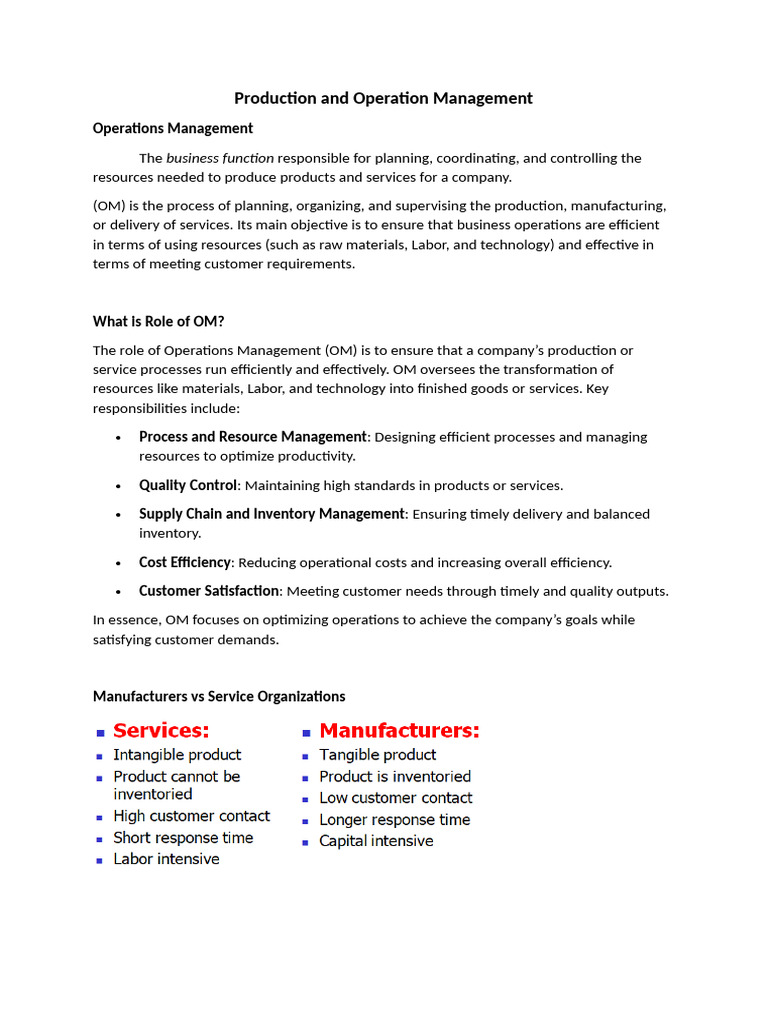 Operations Management Overview and Strategies | PDF | Operations ...
