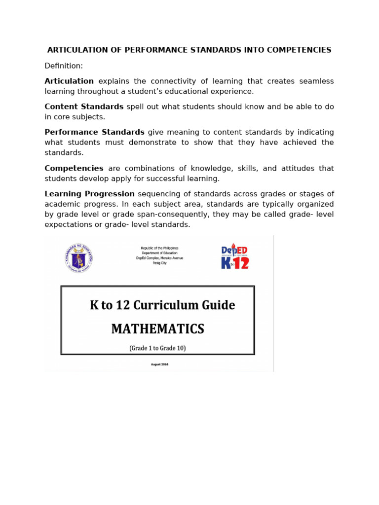ARTICULATION-OF-PERFORMANCE-STANDARDS-INTO-COMPETENCIES | PDF | Numbers | Equations
