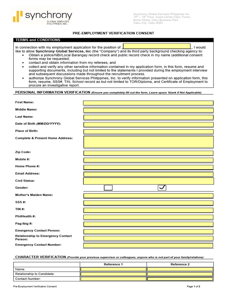 Pre-Employment Application & Verification Consent Form | PDF