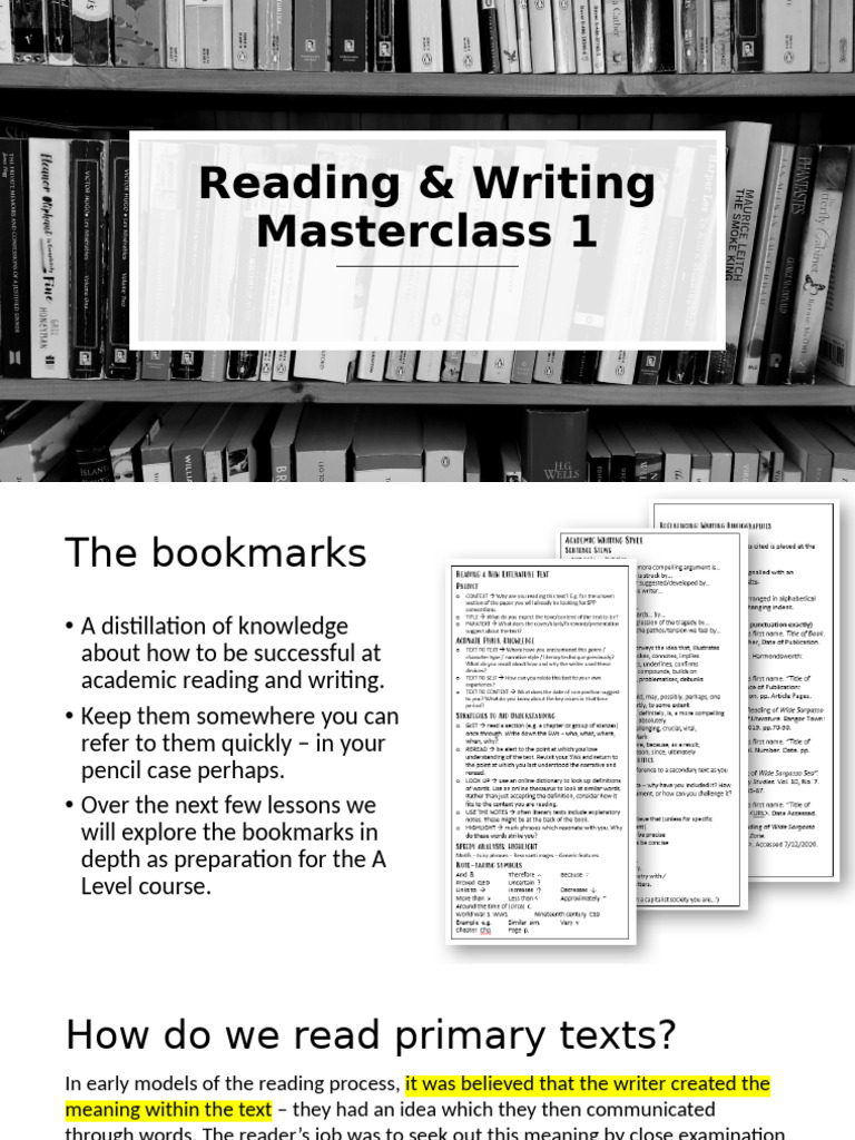 masterclass-1-reading-a-new-primary-text | PDF | Writing | Human ...