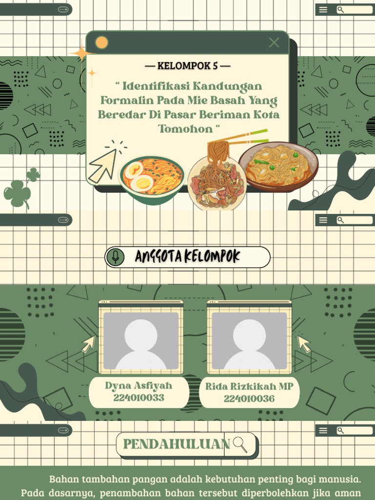 Kelompok 5 Identifikasi Kandungan Formalin Pada Mie Basah Yang Beredar Di Pasar Beriman Kota ...