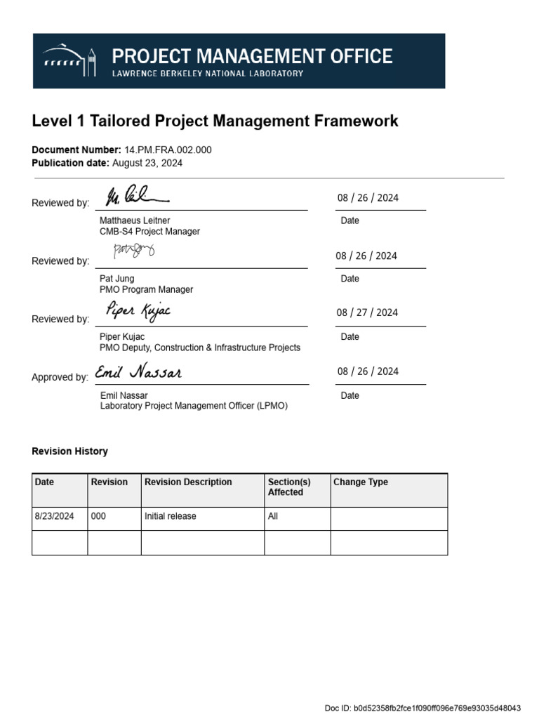 A.002.000 - Level 1 PM Framework - Signed | PDF | Project Management