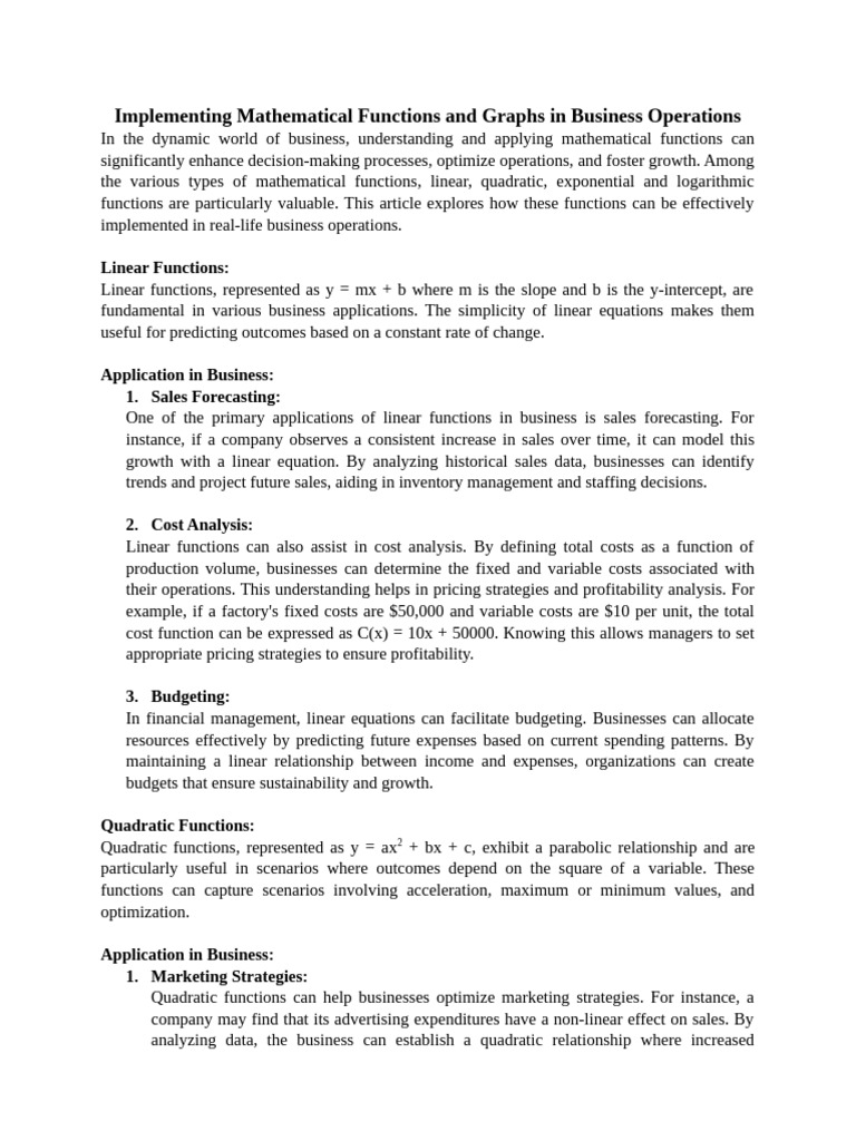 Article On Mathematical Function and Graph. BM1 | PDF | Forecasting ...