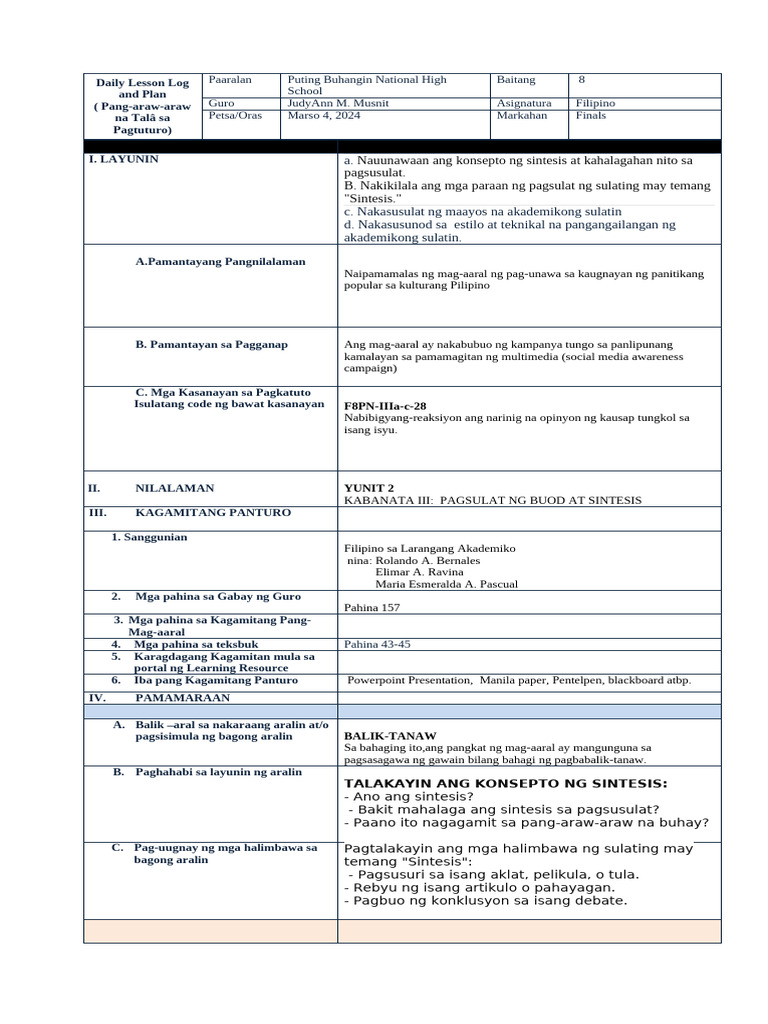 Lesson 3. Sintesis | PDF