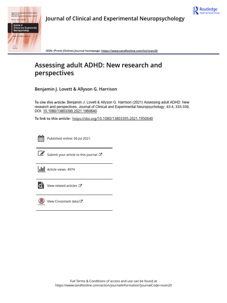 Assessing Adult ADHD: New Research and Perspectives: Journal of ...