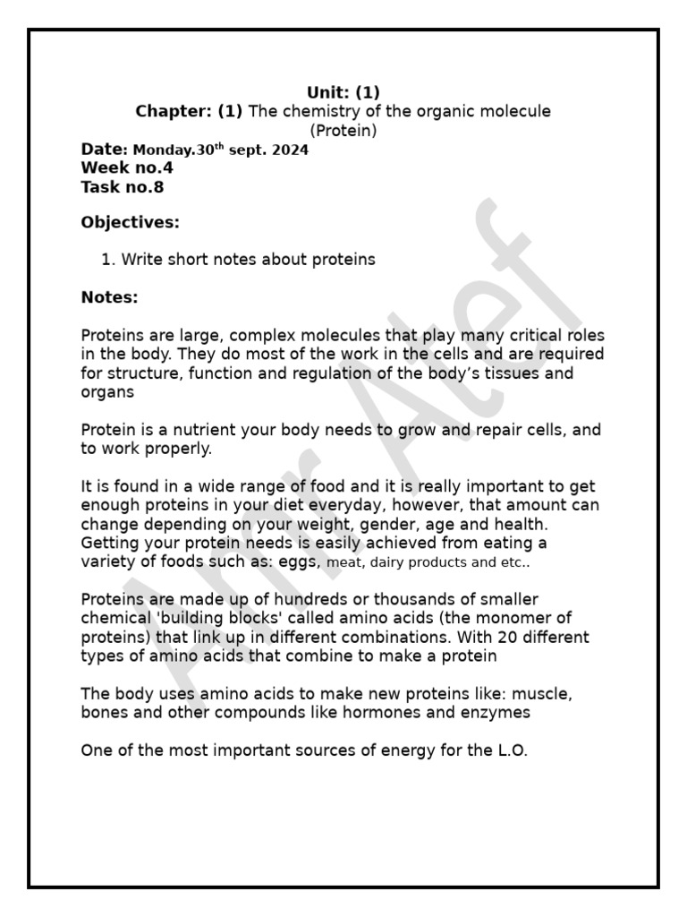 AP - Bio Sheet Week4-Protiens | PDF