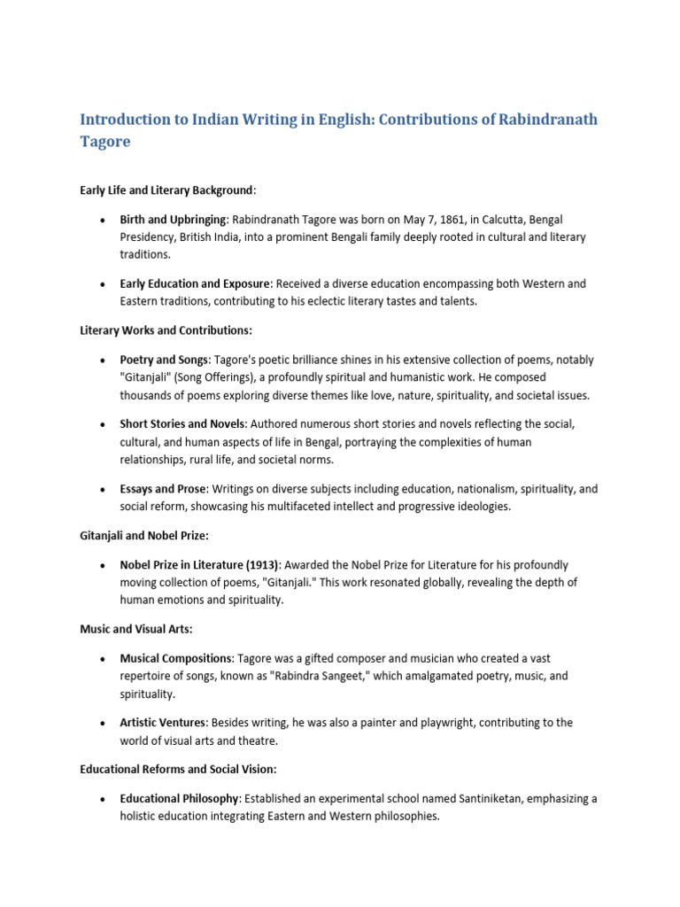 Introduction To Indian Writing in English-1 | PDF | Rabindranath Tagore ...