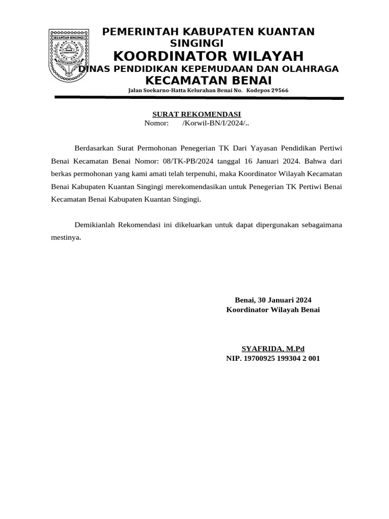 Surat Rekomendasi KOrwil | PDF
