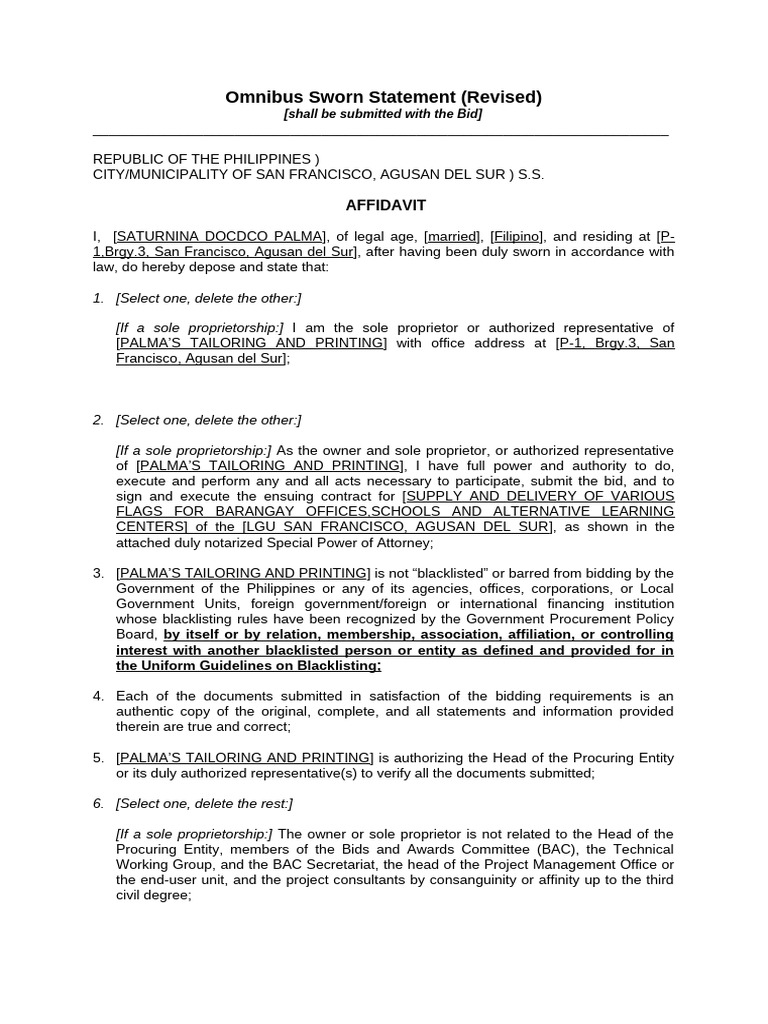 Omnibus Sworn Statement (Revised) | PDF | Sole Proprietorship | Fraud