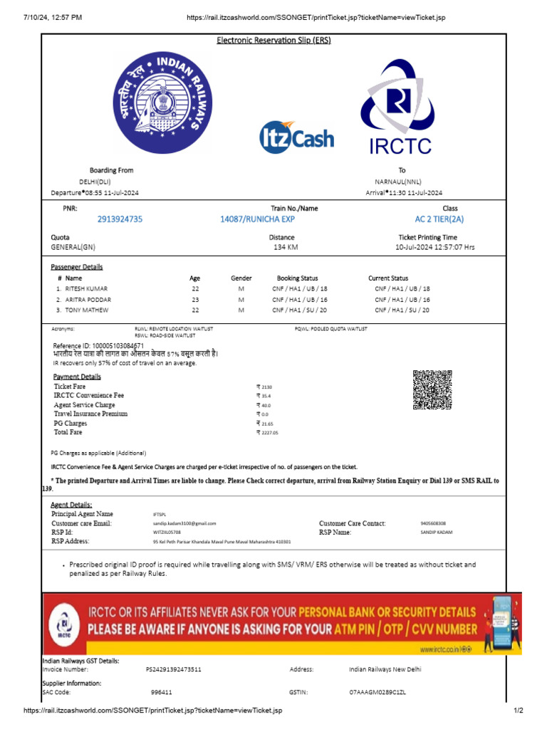 11.07.2024 Dli To NNL (BNTL) | PDF | Rail Transport | Transport