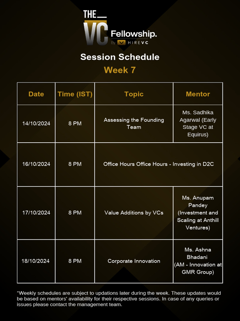 Session Schedule Week 7 | PDF