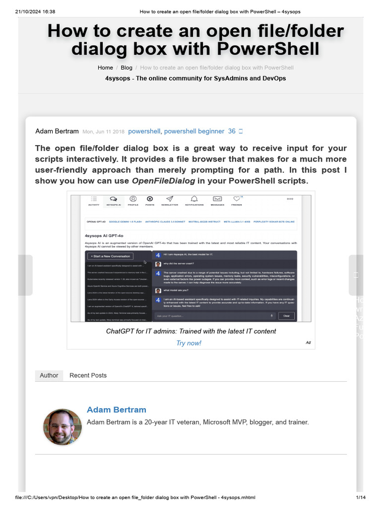 How To Create An Open File - Folder Dialog Box With PowerShell - 4sysops | PDF | Operating ...