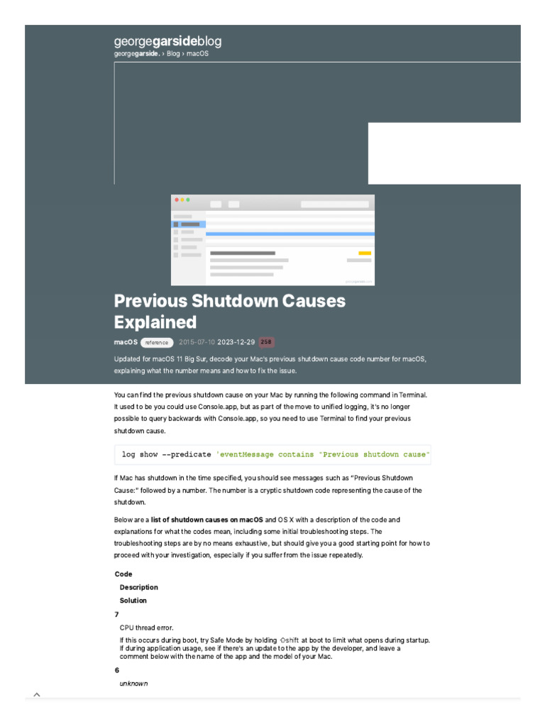 Previous Shutdown Causes Explained - George Garside | PDF | Mac Os ...