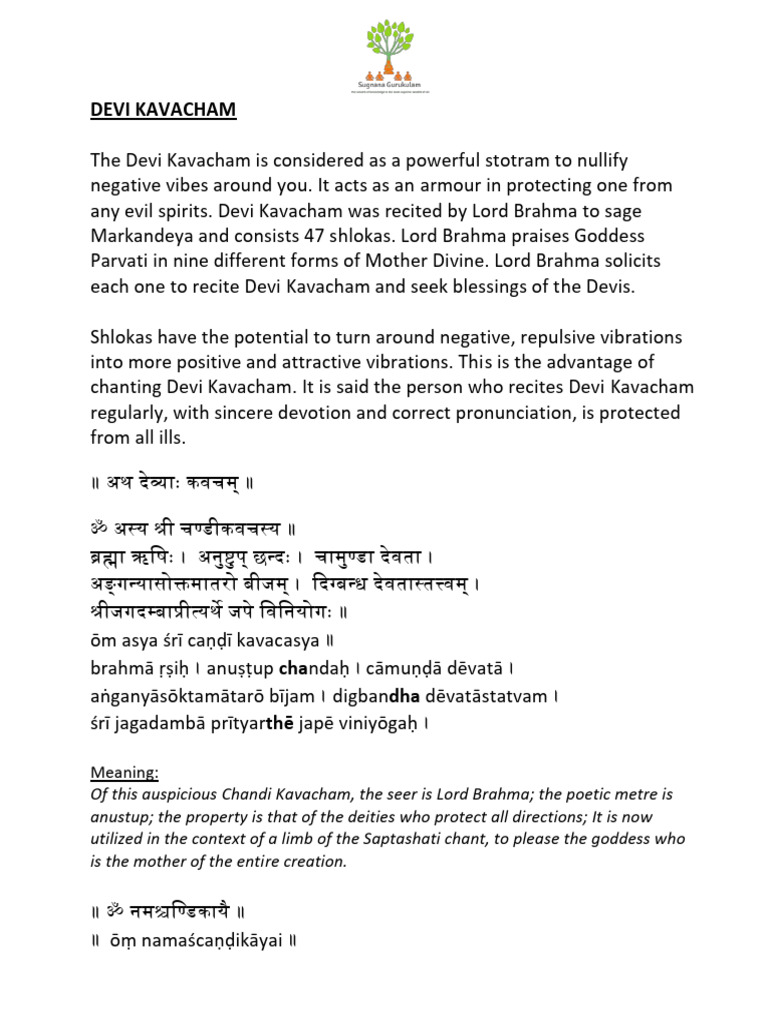 Devi Kavacham | PDF | Hindu Theology | Hindu Deities