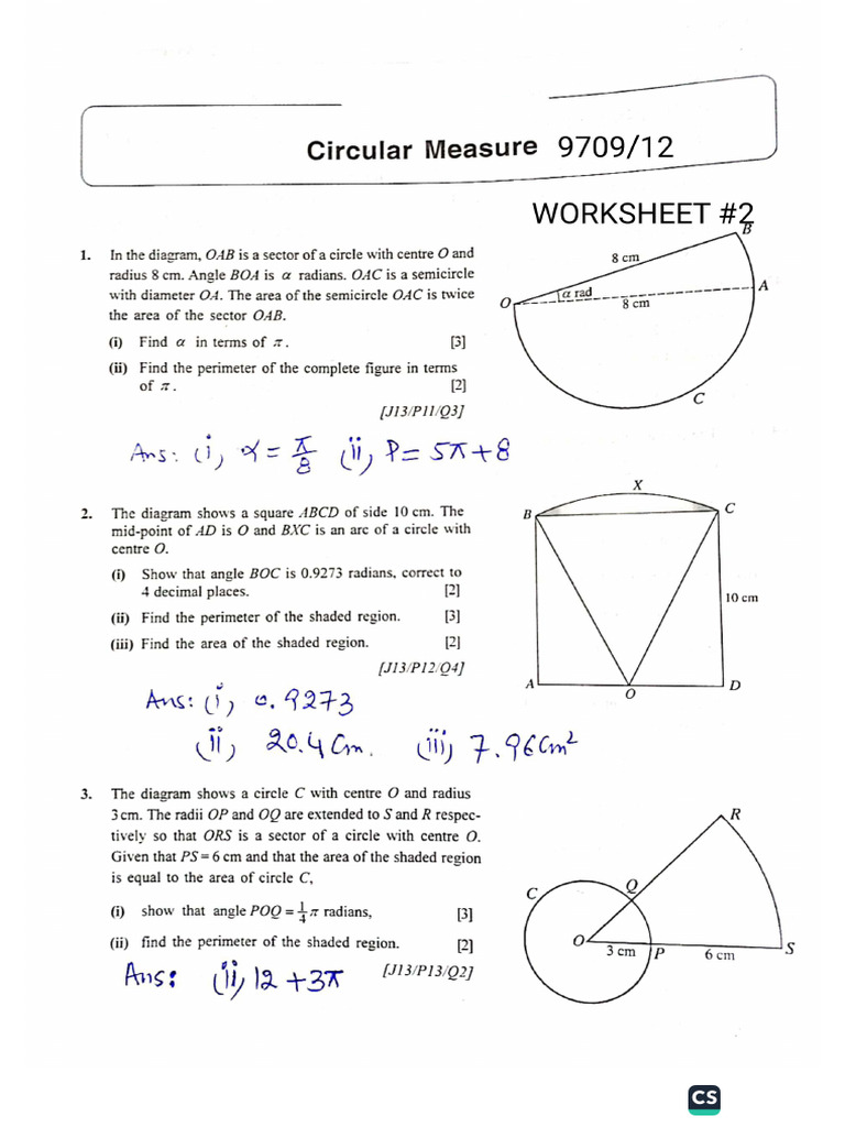 Circular Measure Worksheet#2 | PDF