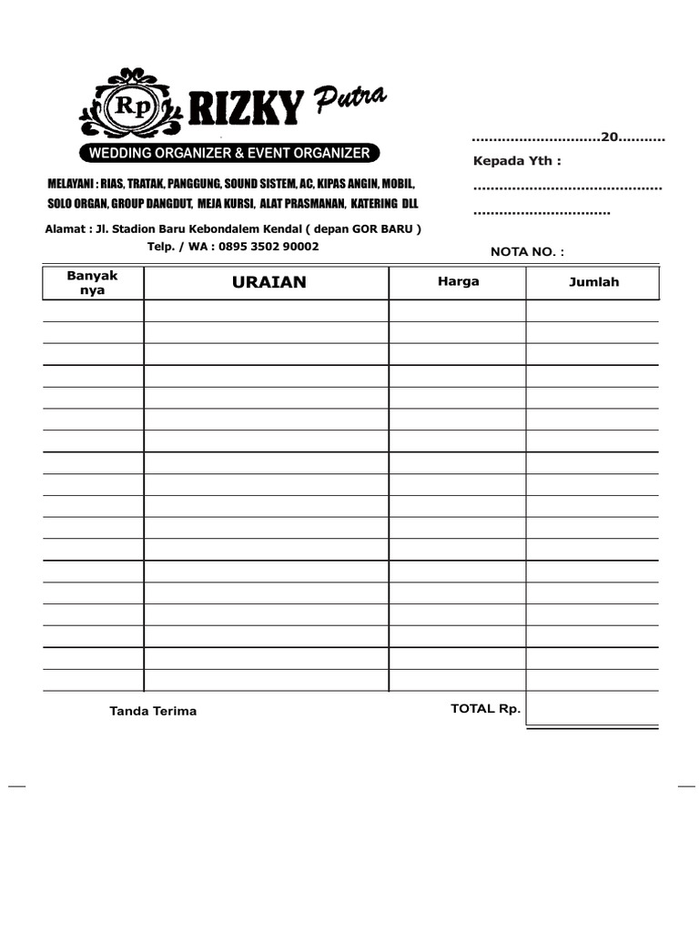 Nota RP Wedding Organizer KWARTO | PDF