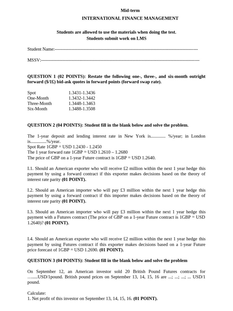 MIDTERM IFM Sep2024 | PDF | Hedge (Finance) | Futures Contract